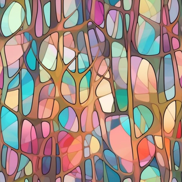 Premium Ai Image A Close Up Of A Colorful Stained Glass Pattern With A Tree Generative Ai
