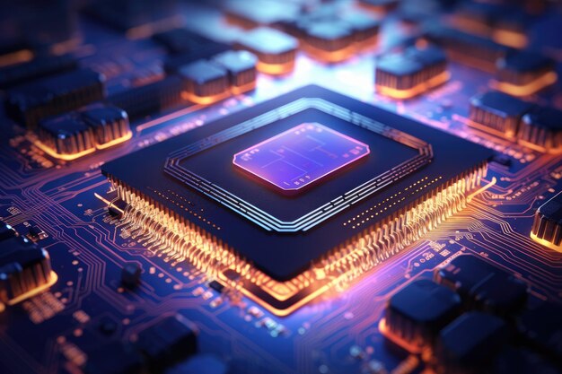 Premium Photo Close Up Of A Cpu Chip With Glowing Circuits Computer
