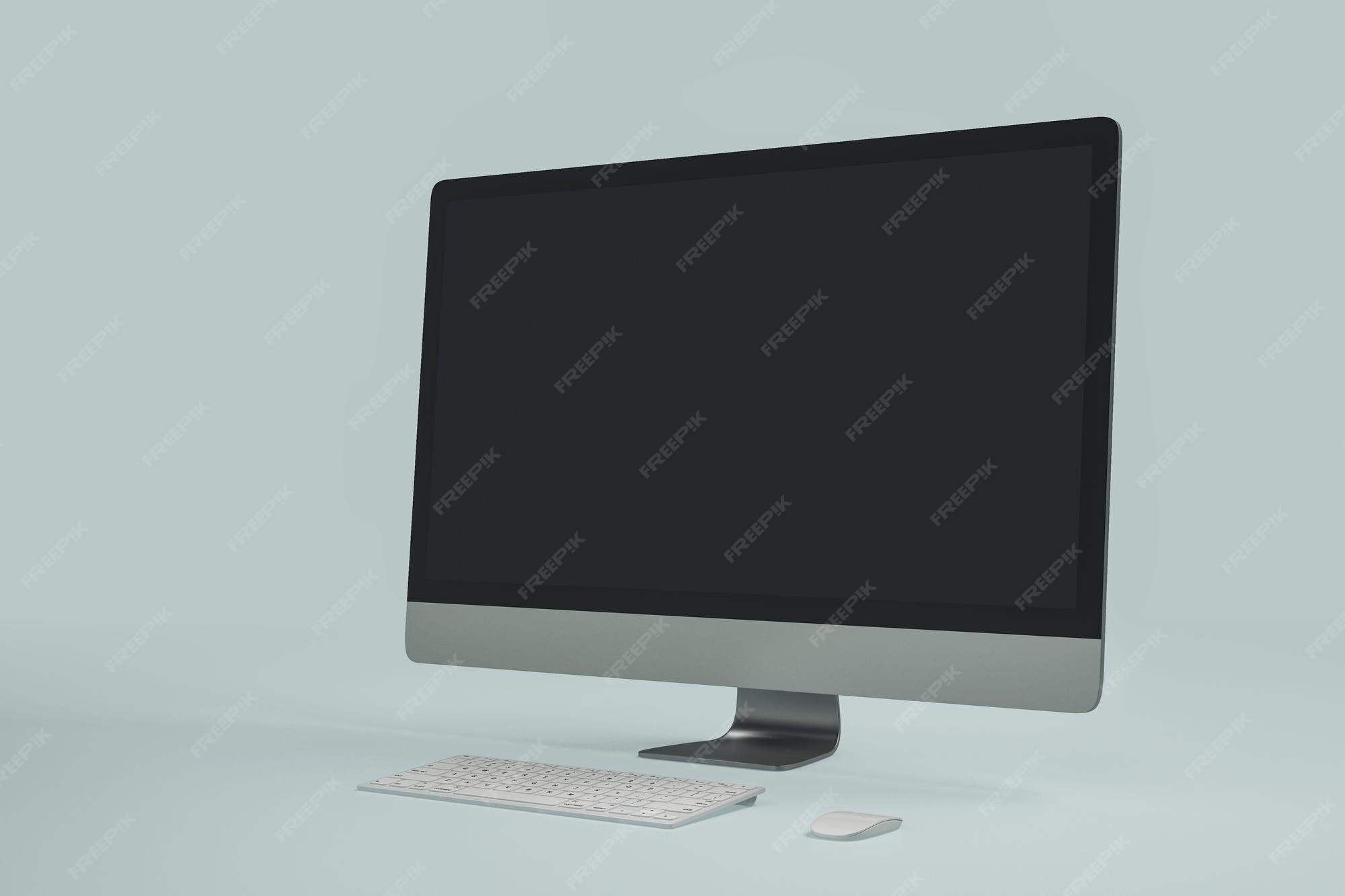 Premium Photo | Close up of empty computer screen on grey background ...