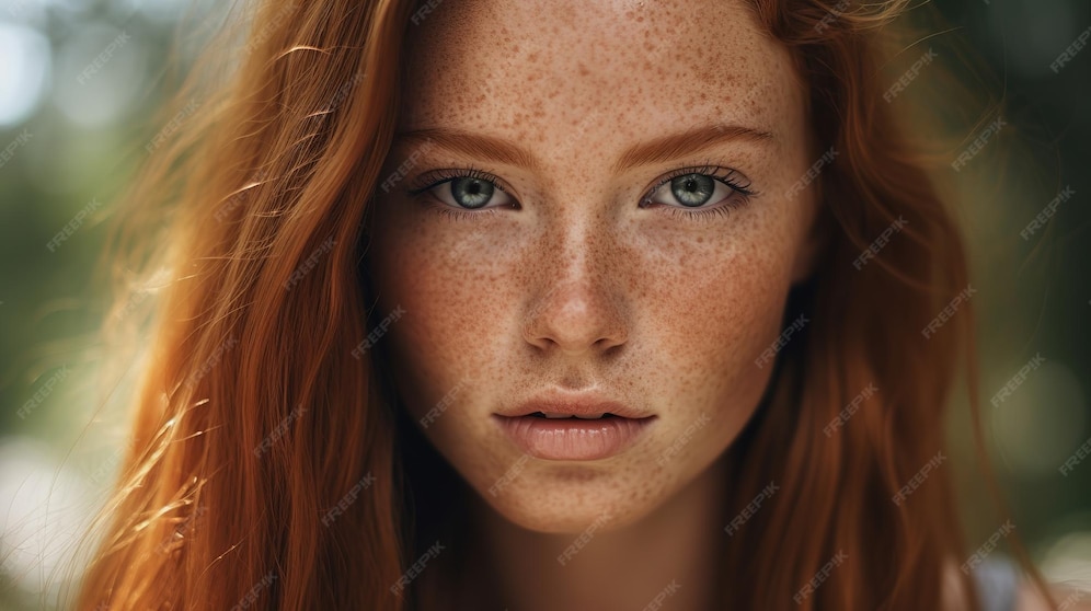 Premium Photo Close Up Face Of Young Red Ginger Freckled Woman With