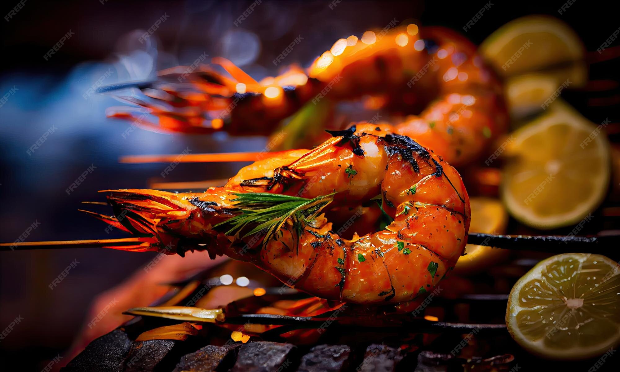 Premium Ai Image A Close Up Of A Grilled Shrimp On A Grill Generative Ai