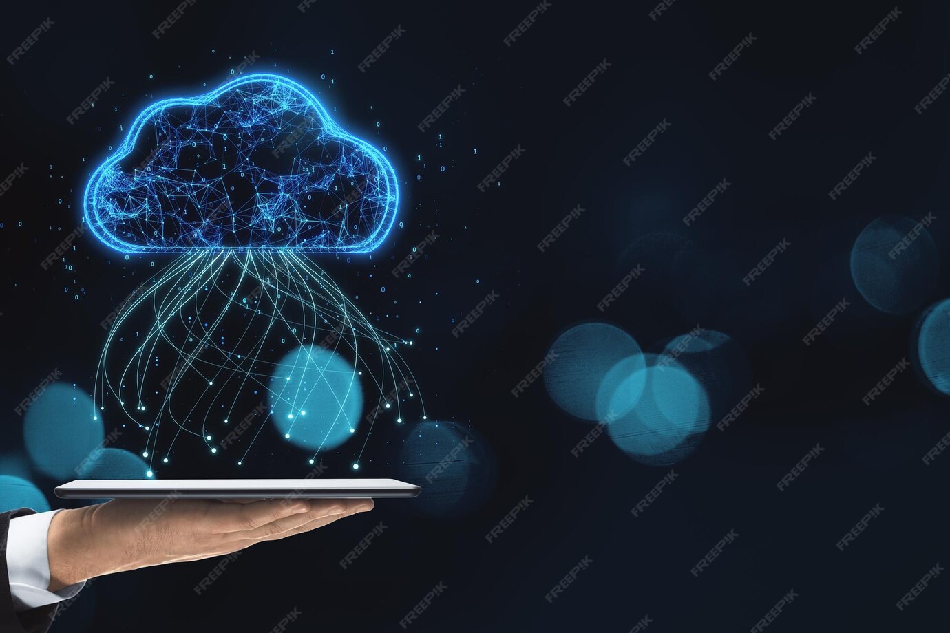 Premium Photo | Close up of hand holding tablet with glowing blue ...