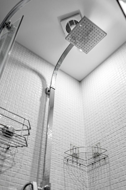 Premium Photo Close Up Modern Glass Shower In The White Ceramic Bath Room Interior Of A Luxury