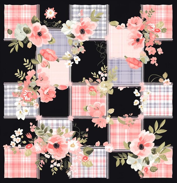 Premium Ai Image A Close Up Of A Patchwork Quilt With Flowers And