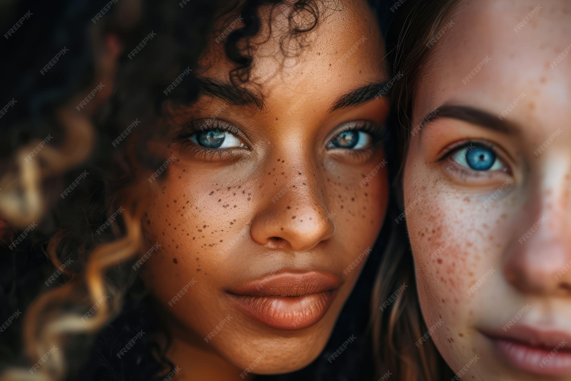 Premium Photo Close Up Portrait Of Two Beautiful Mixed Race Girls With Curly Hair