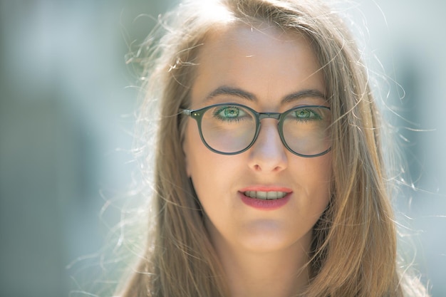 Premium Photo Close Up Portrait Of Woman Wearing Eyeglasses