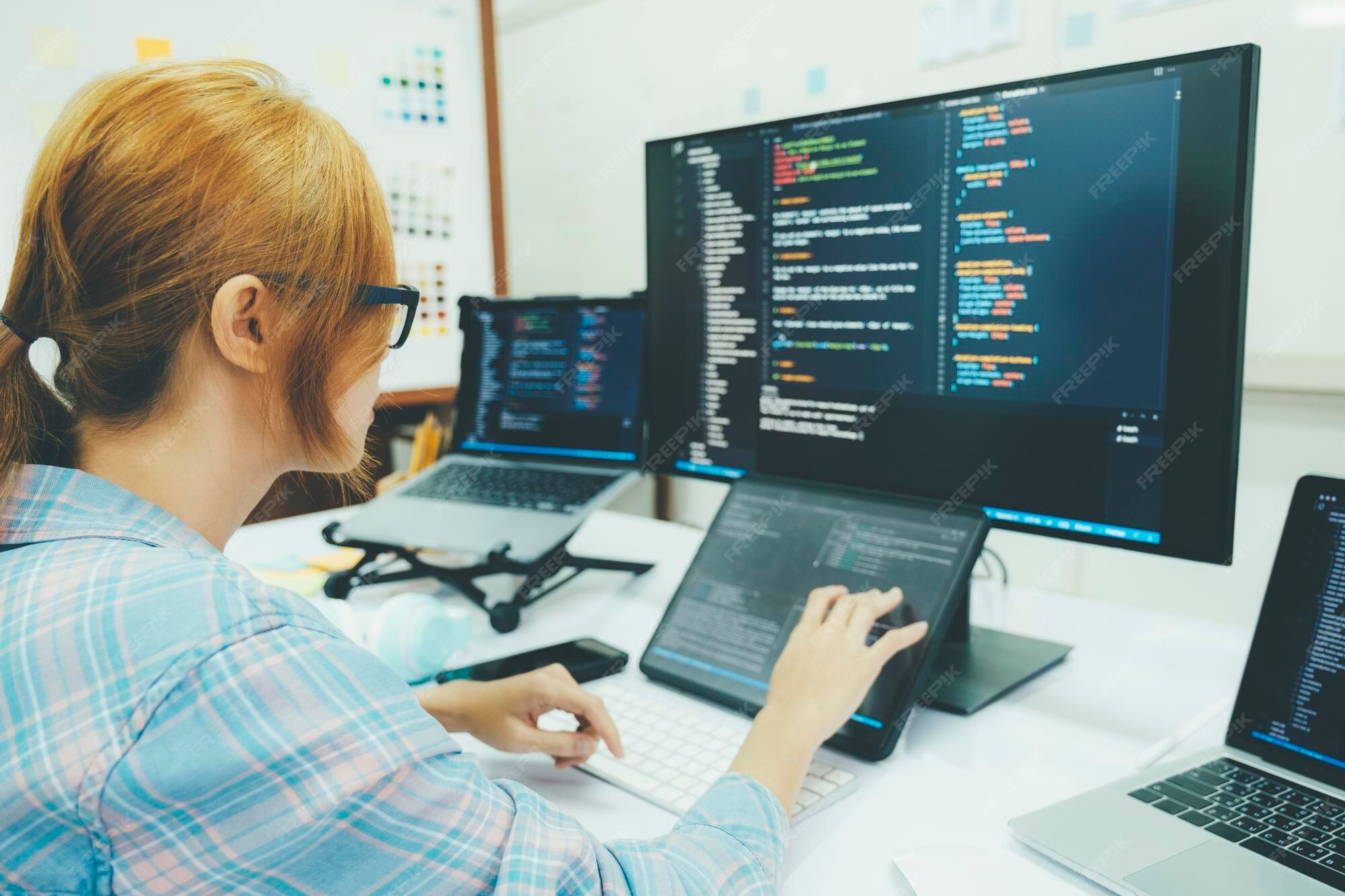 Premium Photo | Close up programmer is coding and programming software