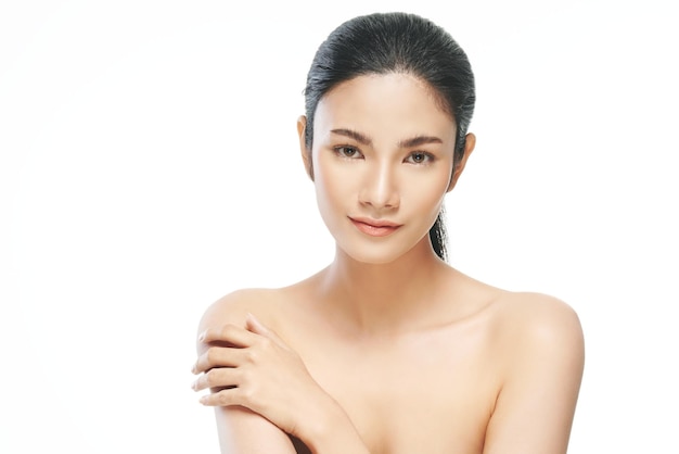 Premium Photo Close Up Shirtless Young Woman Against White Background
