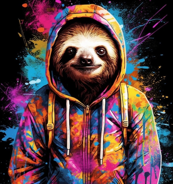 Premium Photo A Close Up Of A Sloth Wearing A Colorful Hoodie Generative Ai