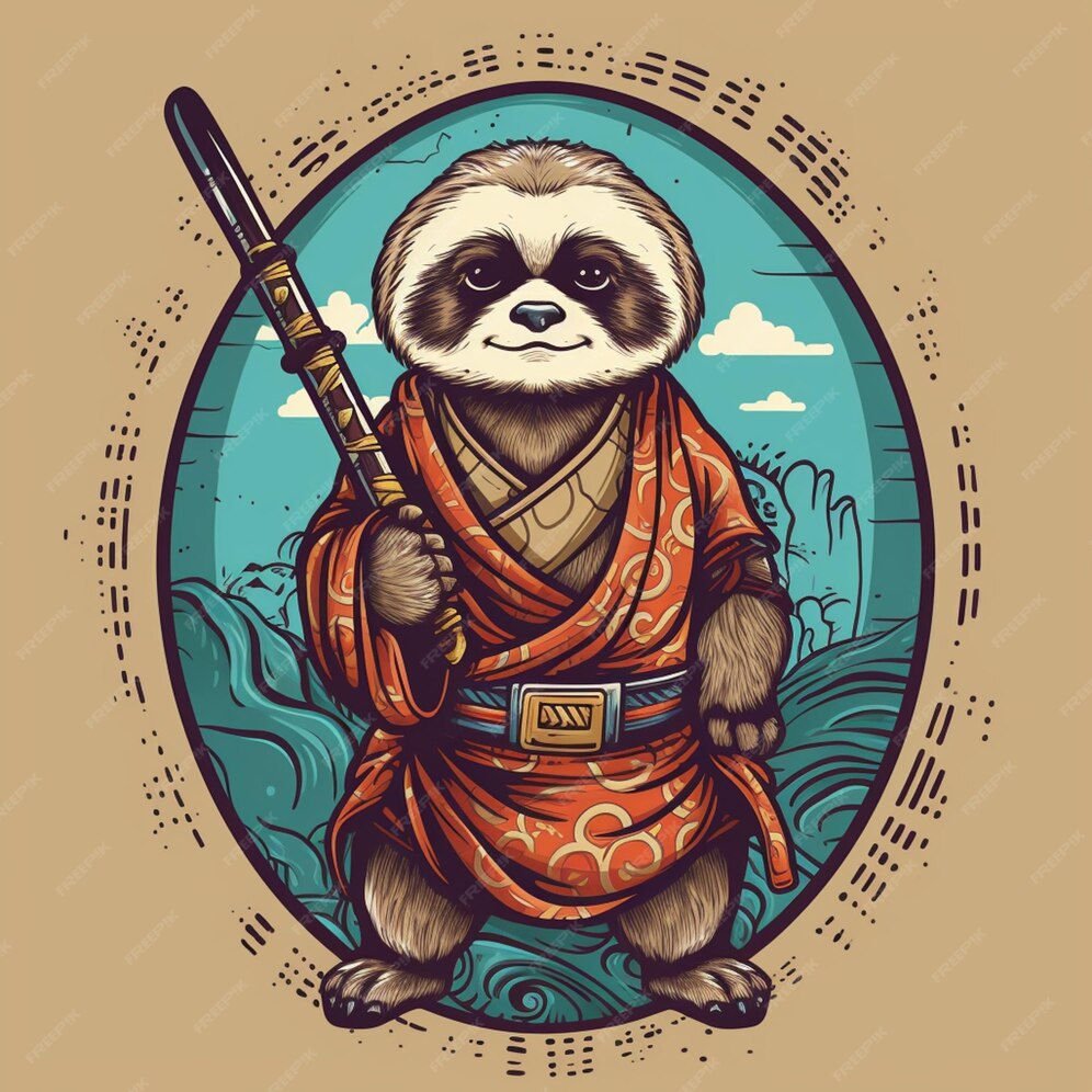 Premium Photo A Close Up Of A Sloth Wearing A Costume Holding A Sword Generative Ai