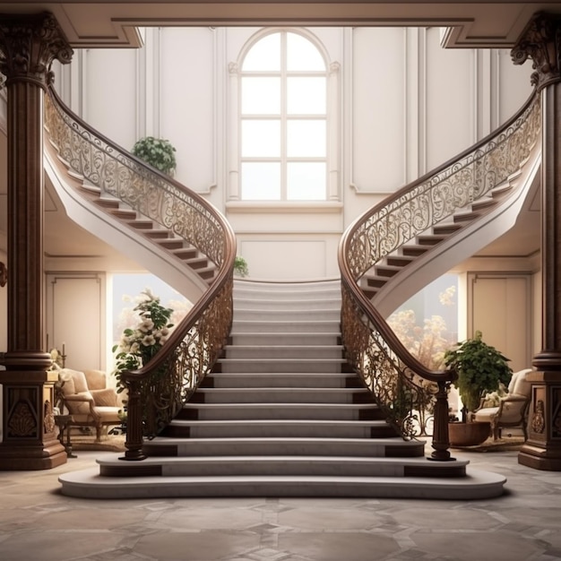 Premium Ai Image A Close Up Of A Staircase With A Set Of Stairs Generative Ai