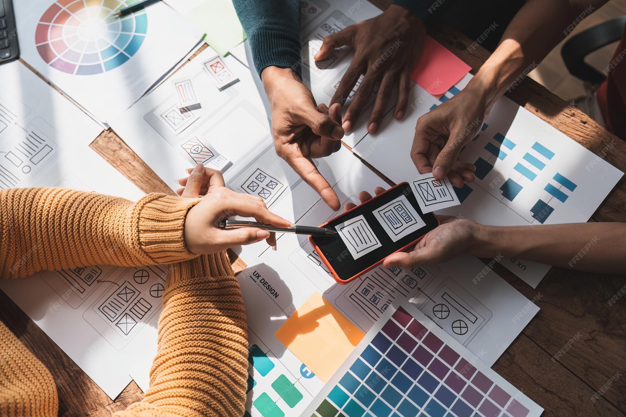 Premium Photo | Close up view of brainstorm team of creative web graphic designer ux developer ...