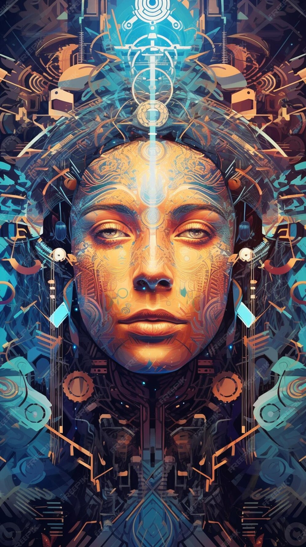 Premium Ai Image A Close Up Of A Womans Face With A Futuristic Design Generative Ai