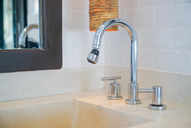 Premium Photo Closeup Basin Faucet In Restroom