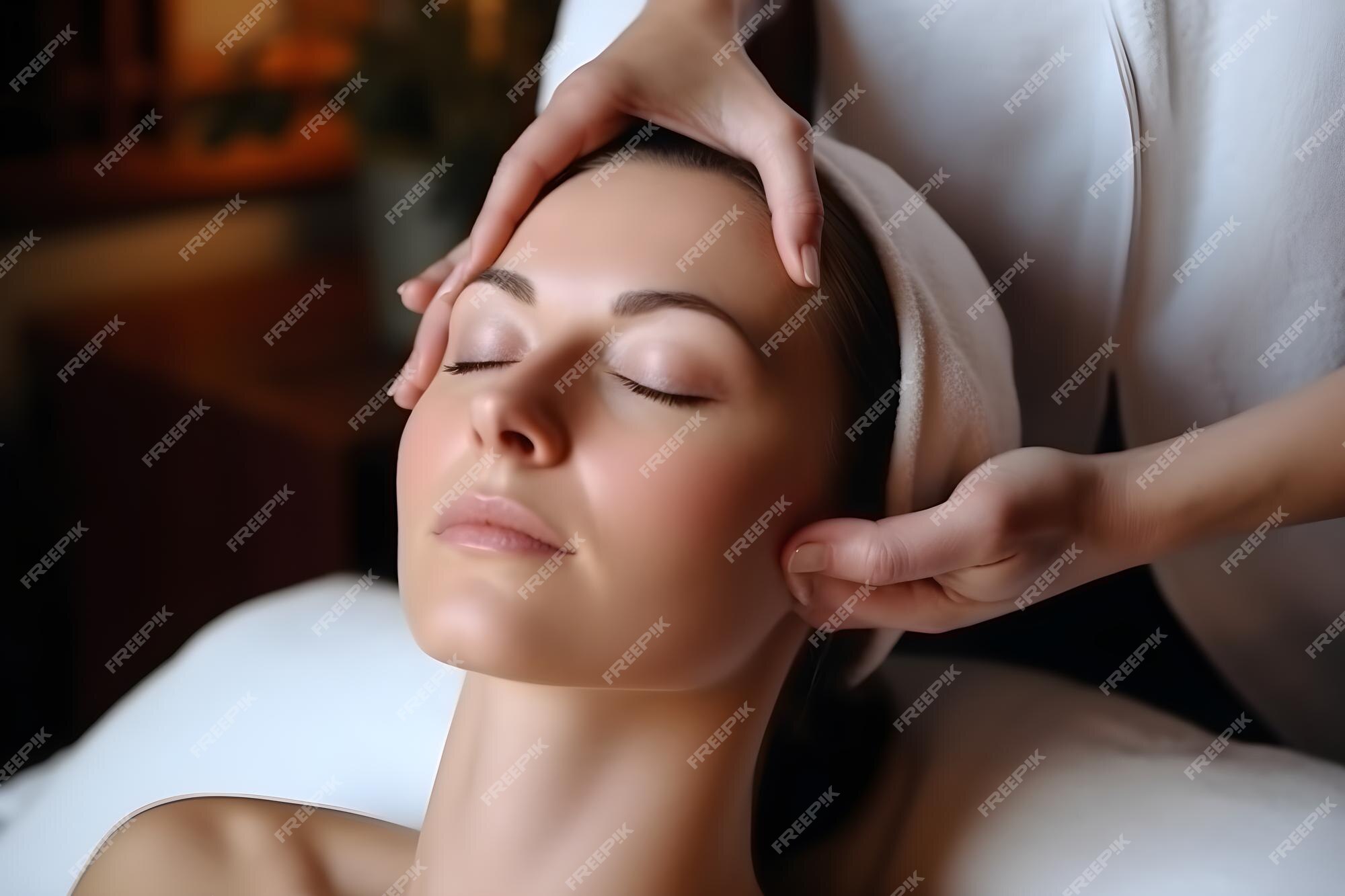 Closeup Of A Beautiful Young Woman Having A Head Or Face Massage In A
