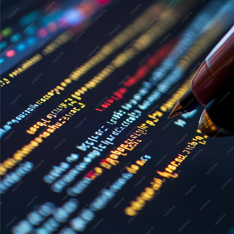 A closeup of code being written in a programming language with syntax highlighting and debugging ...