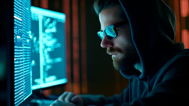 Premium Photo Closeup Of Coder In Goggles With Reflection Of Monitor With Code Working On