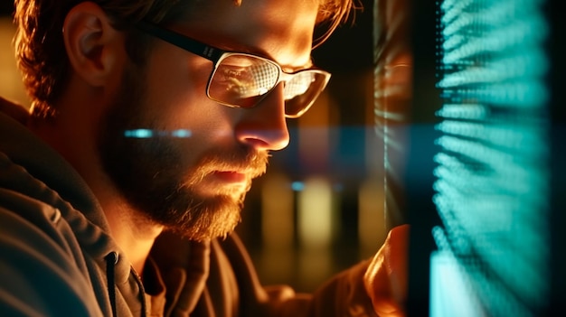 Premium Photo Closeup Of Coder In Goggles With Reflection Of Monitor With Code Working On