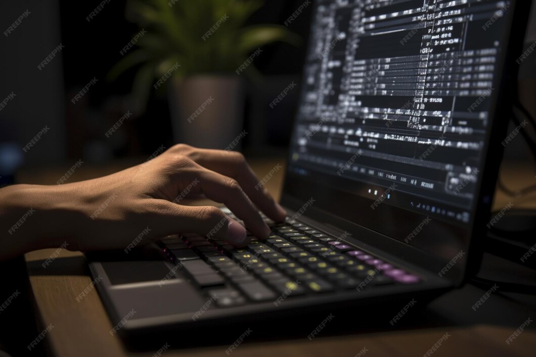 Closeup of computer display of software developer typing database functions script in it startup ...
