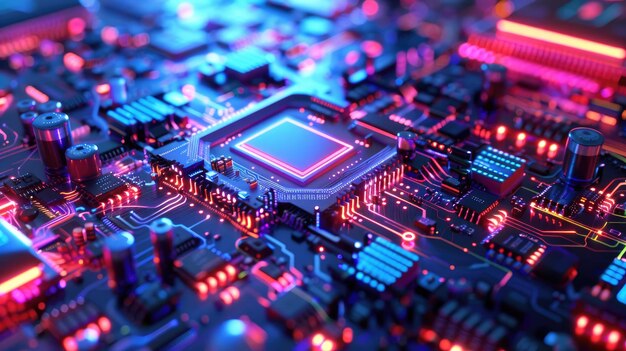 Closeup Of A Futuristic Computer Processor With Glowing Circuits And A