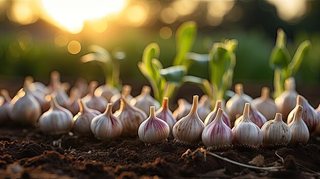 Premium Ai Image Closeup Of Garlic Cloves Planted In The Earth Constructing A Garden Where