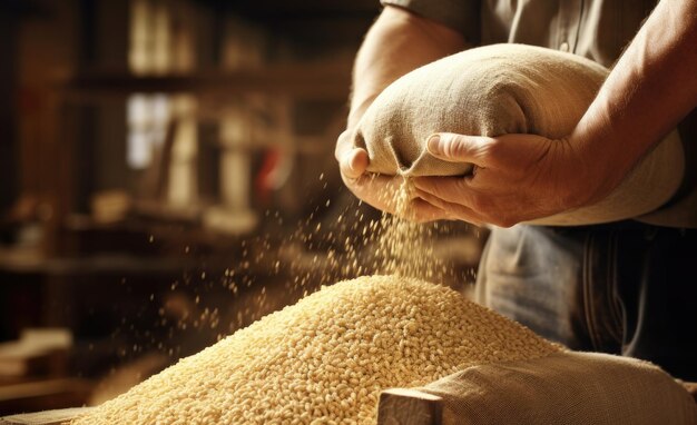 Premium AI Image | Closeup hands worker holds grain for production of ... Premium AI Image | Closeup hands worker holds grain for production of ...