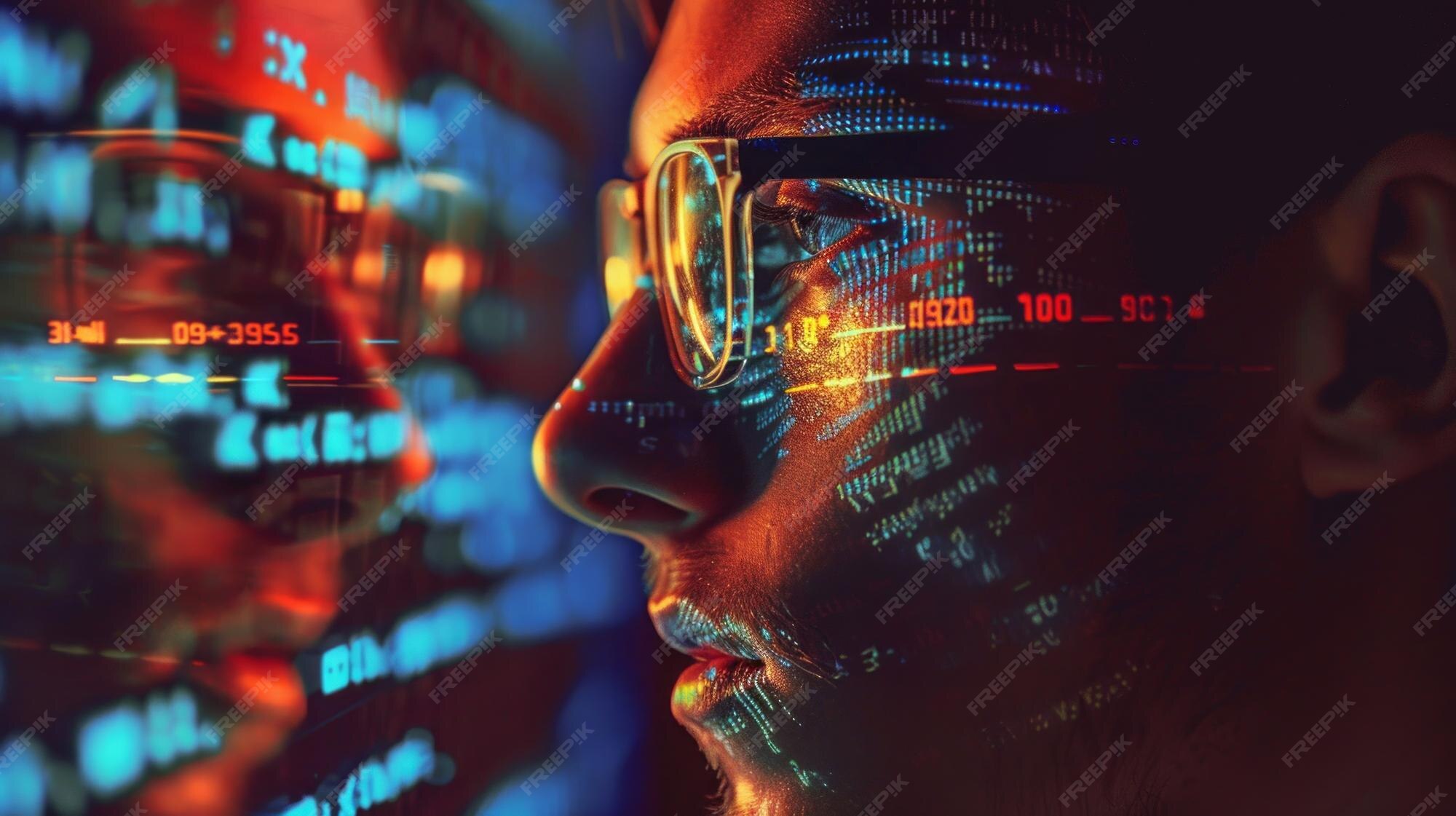 Closeup Of A Man A Programmer An It Specialist A Hacker Reading An Html Script Thinking About