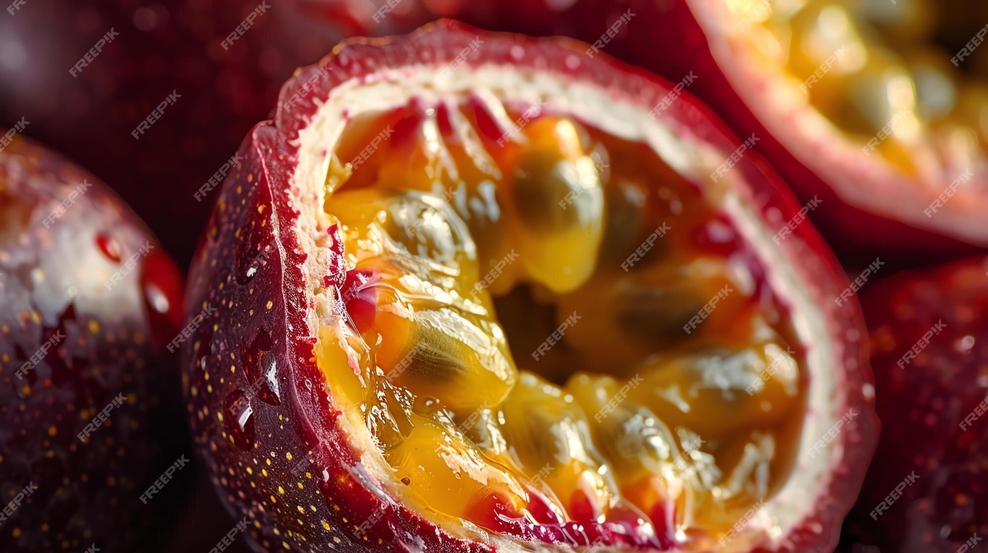 Premium Photo Closeup Of A Passion Fruit Cut In Half With Its Juicy