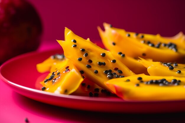 Premium Photo | Closeup of a plate of dragon fruit slices on yellow ... Premium Photo | Closeup of a plate of dragon fruit slices on yellow ...