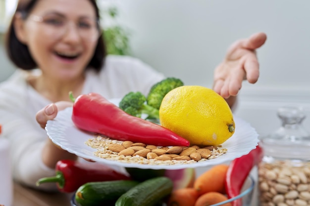 Premium Photo | Closeup plate with a set of food for a healthy lifestyle Premium Photo | Closeup plate with a set of food for a healthy lifestyle
