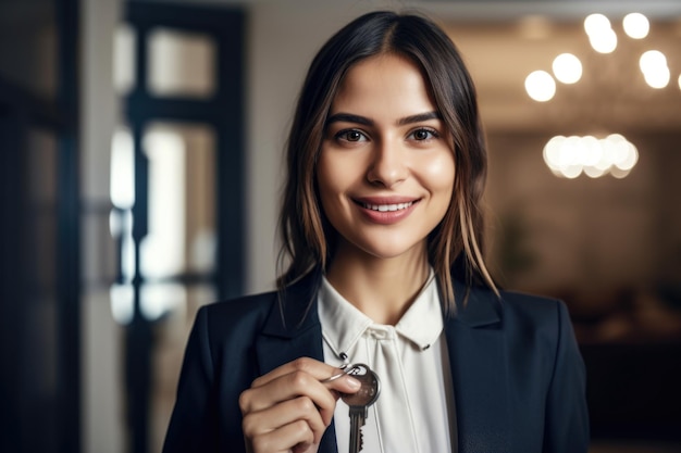 Premium Ai Image Closeup Portrait Of A Beautiful Real Estate Agent With A Warm Smile And