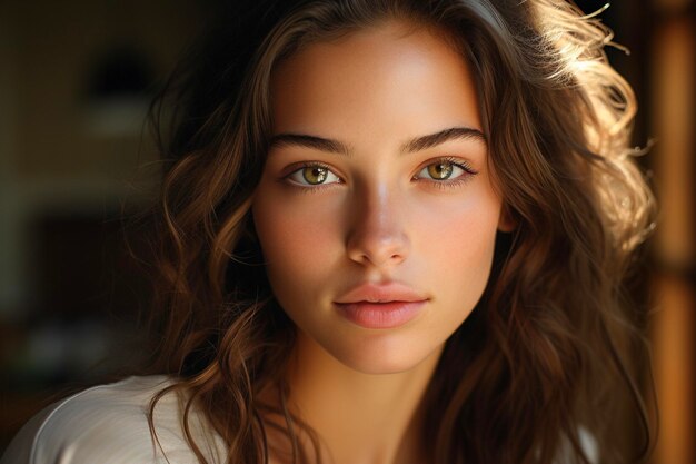 Premium Ai Image Closeup Portrait Of Beautiful Young Woman Looking At