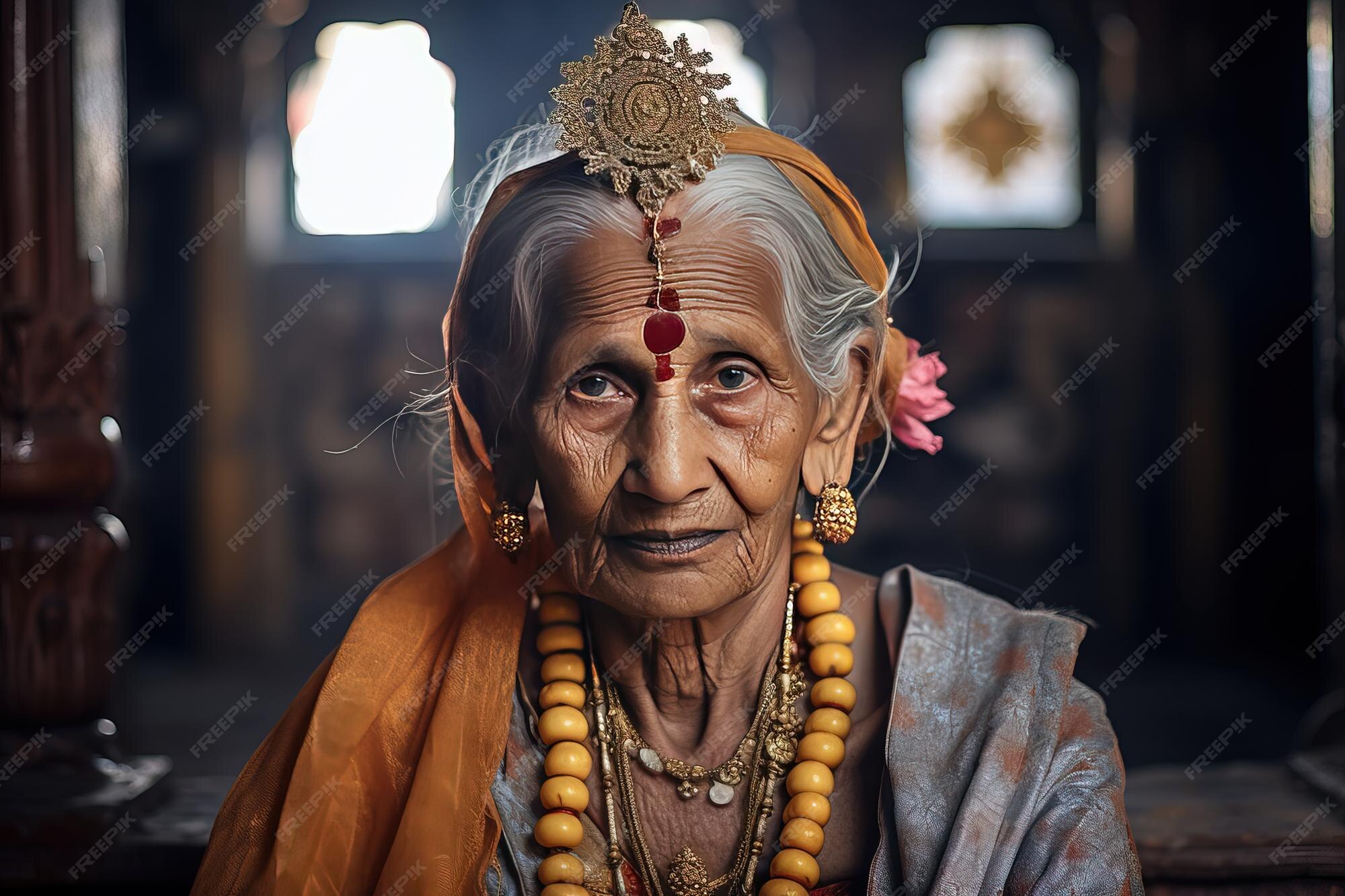 Premium Photo Closeup Portrait Of An Elder Indian Woman A Beautiful Elder Woman In A