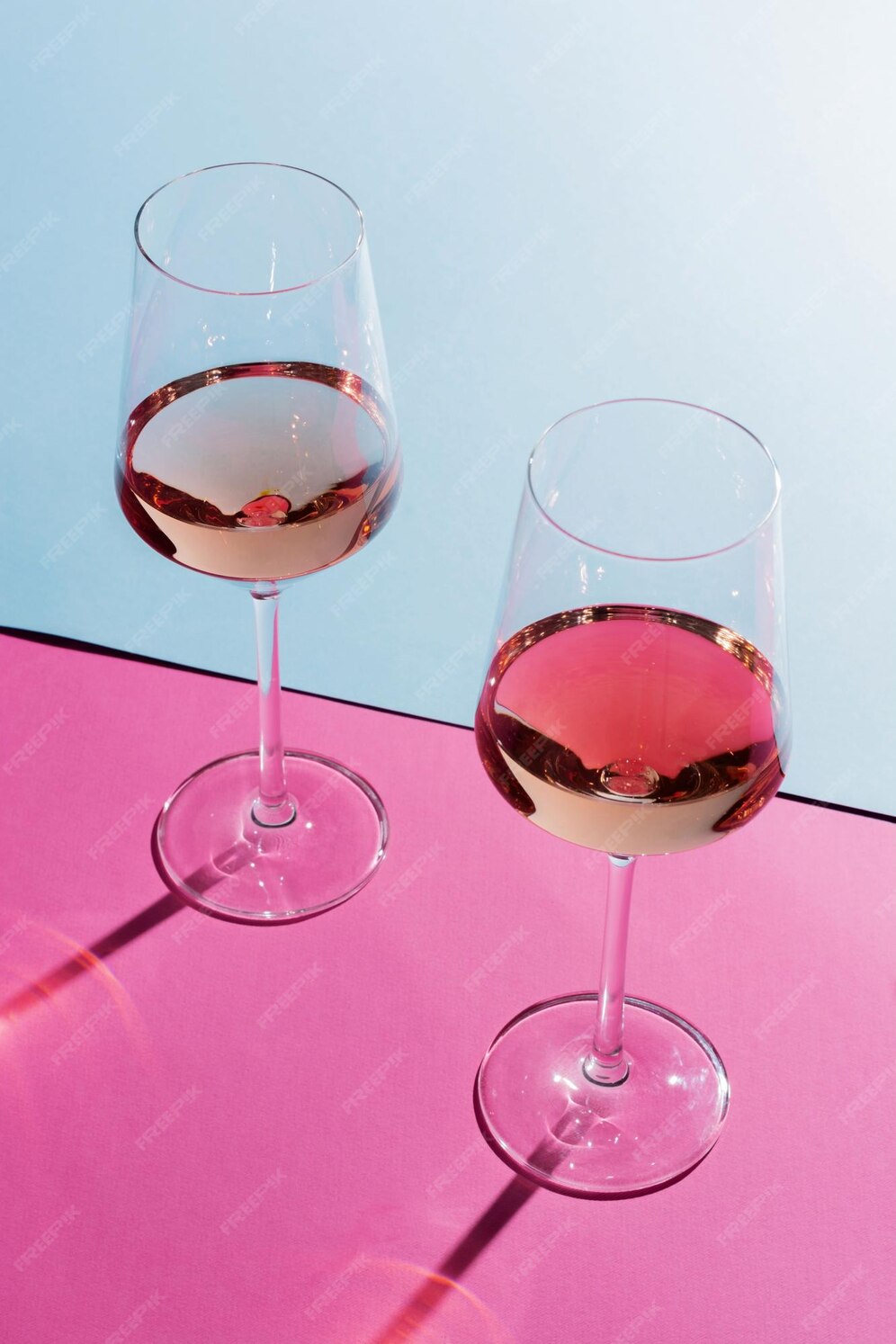 Premium Photo Closeup Of Rose Wine In Glasses Against Colored Background