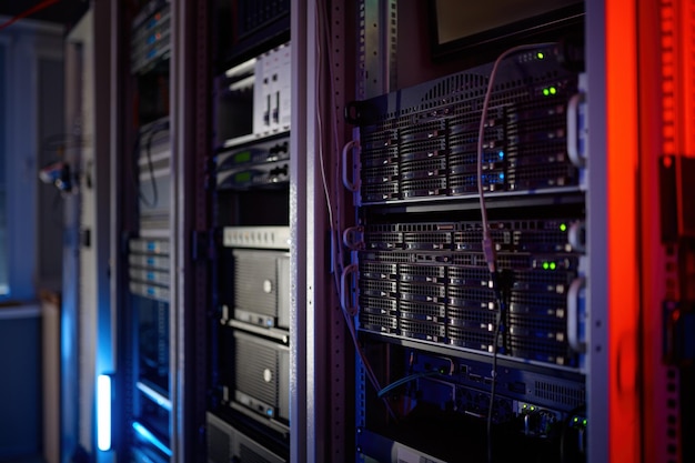Premium Photo Closeup Server Room Data Center For Cloud Computing