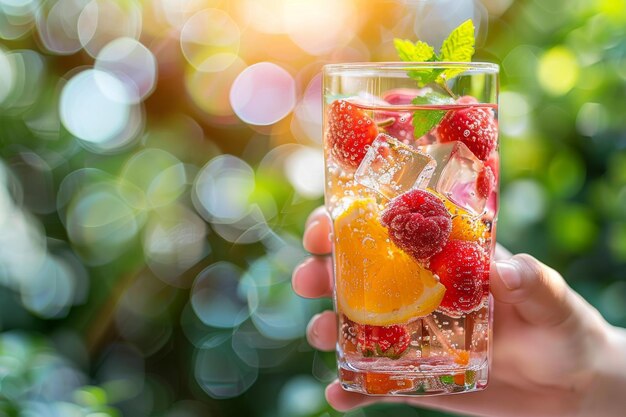 Closeup Shot Of A Hand Holding A Chilled Glass Of Fruit Juice Premium