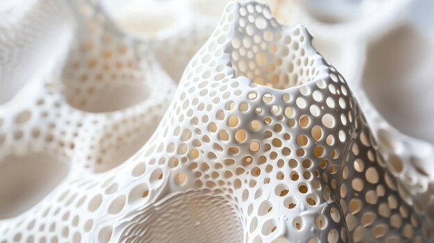 Closeup of a white porous 3D printed object | Premium AI-generated image Closeup of a white porous 3D printed object | Premium AI-generated image