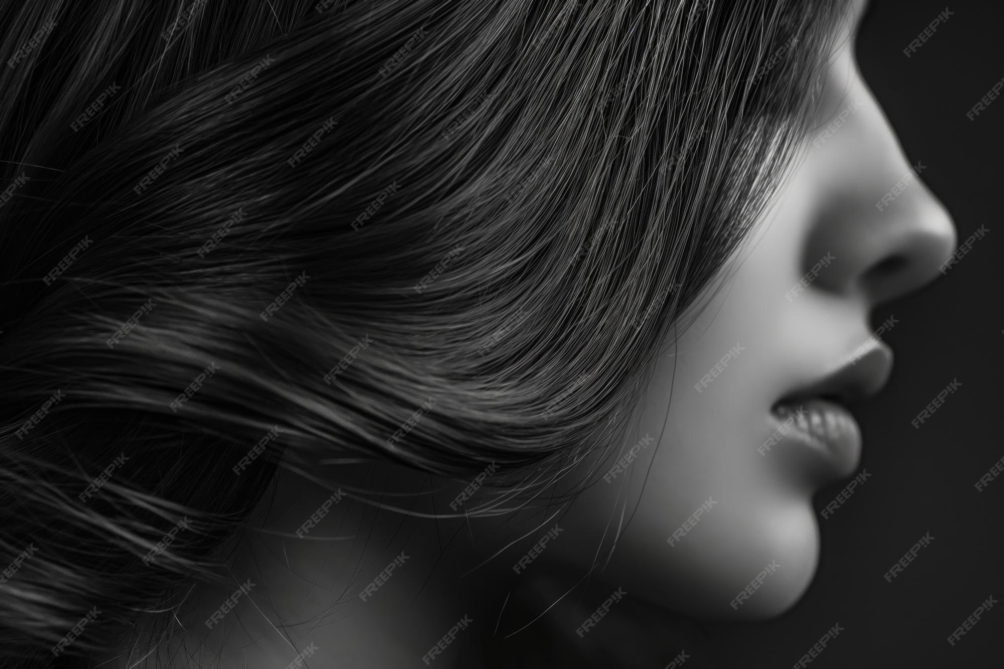 Premium Photo Closeup Of A Womans Sideswept Hair With Detailed Texture Against A Dark Background