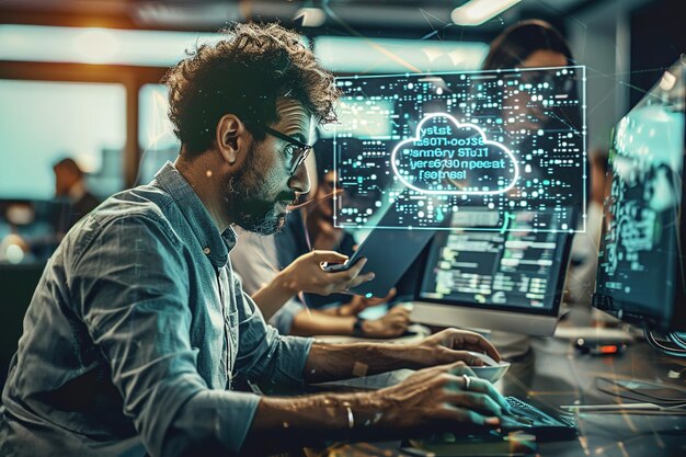 Premium Photo | Cloud engineers collaborate on a hybrid cloud ... Premium Photo | Cloud engineers collaborate on a hybrid cloud ...