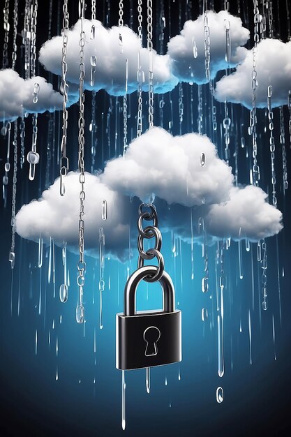 Cloud With Binary Code Rain And Security Lock Chain Cloud With Binary Code Rain Lock And Chain
