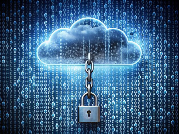 Cloud With Binary Code Rain And Security Lock Chain Cloud With Binary