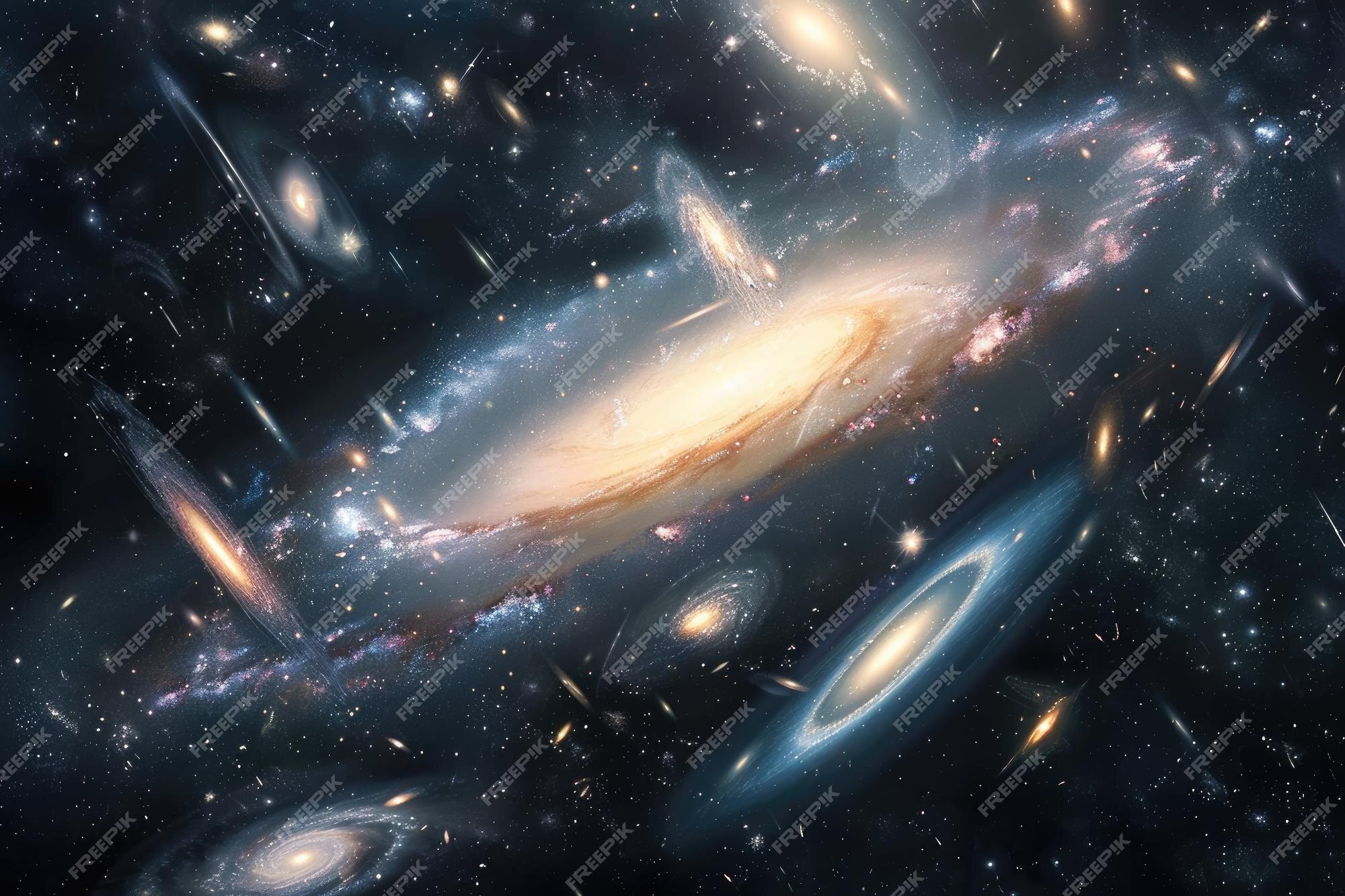 Premium Photo | A cluster of galaxies colliding and merging in a ... Premium Photo | A cluster of galaxies colliding and merging in a ...