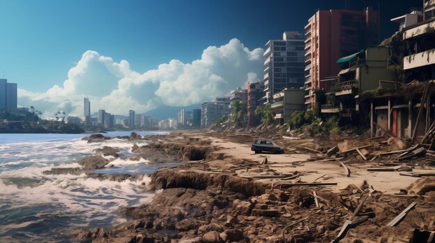 Premium AI Image | coastal area to highlight the impact of tsunamis Premium AI Image | coastal area to highlight the impact of tsunamis