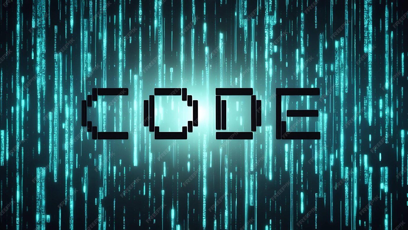 Code text on a binary code background concept of coding and programming | Premium AI-generated image