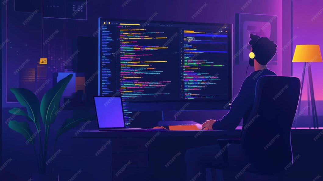 A coder using version control with commit history branches and ...
