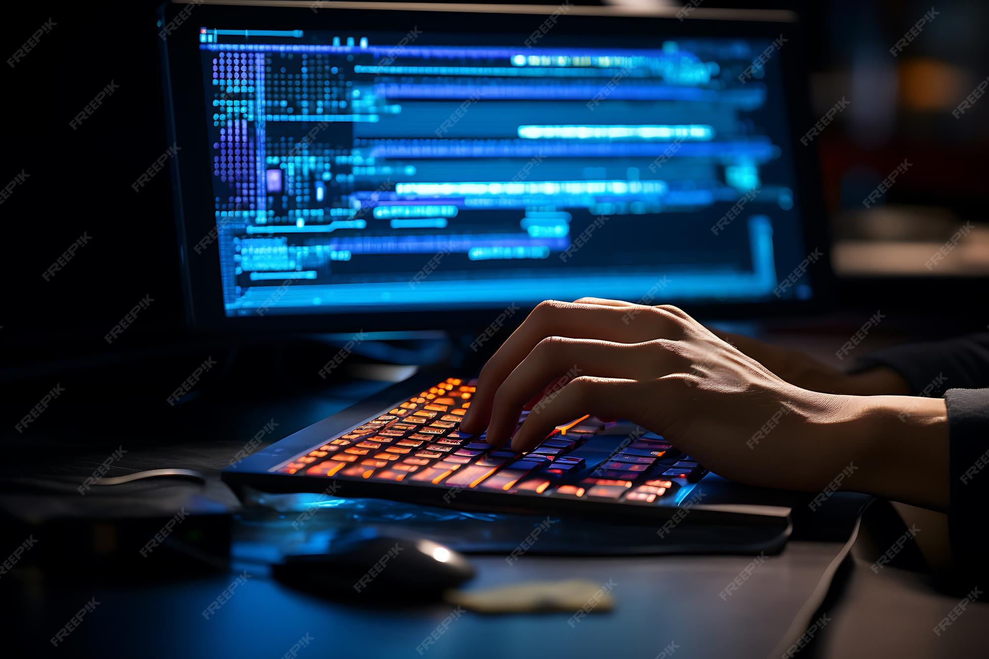 Premium Photo | Coding at computer hands typing on keyboard computer screen with code language