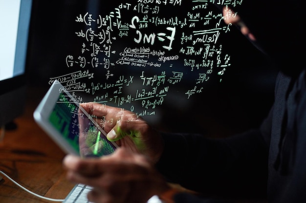 Premium Photo Coding Man Hands And Tablet Hacking Software Malware And Password Code In Dark