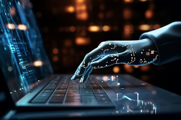 Premium AI Image | Coding monitor touched by robotic hands ... Premium AI Image | Coding monitor touched by robotic hands ...