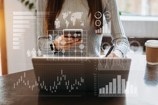 Premium Photo | Coding software developer work with augmented reality dashboard computer icons ...