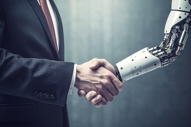 Premium AI Image | Collaborative Encounter Businessman and Robot Shake ... Premium AI Image | Collaborative Encounter Businessman and Robot Shake ...